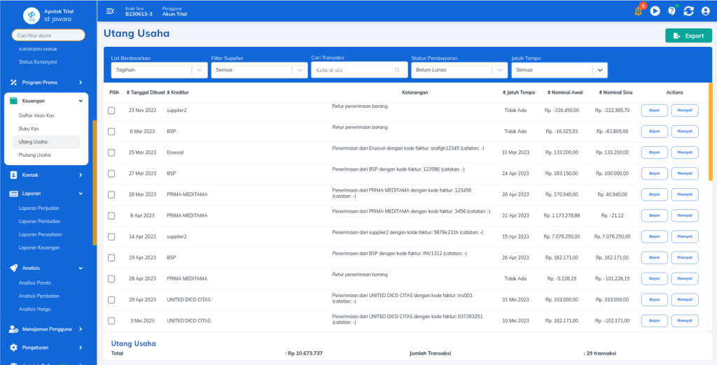 Melihat dan Membayar Utang Usaha - Blog Apotek Digital